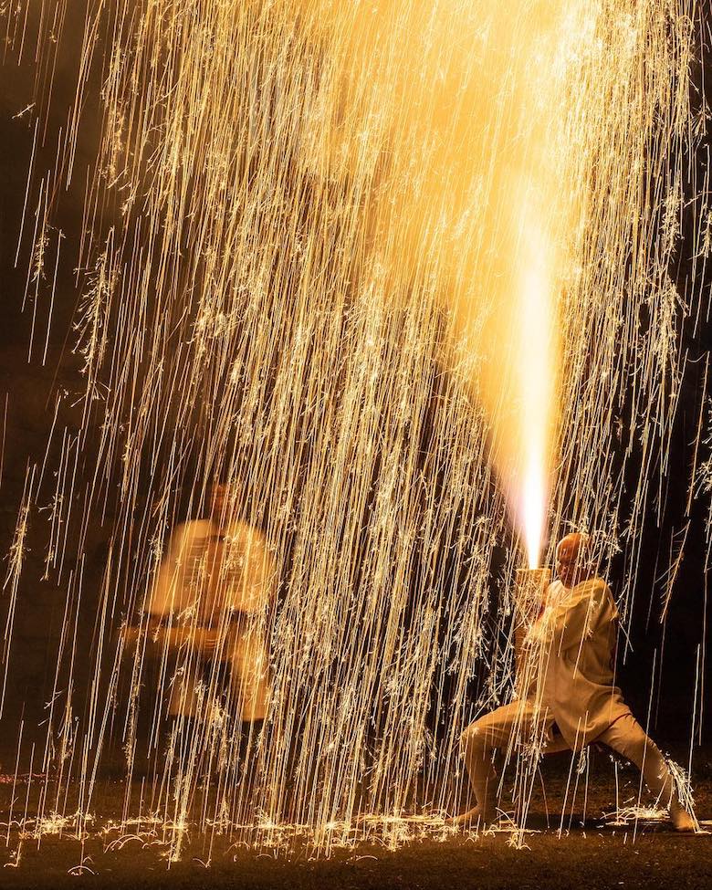 Stunning showers of fire sparkles! Traditional hand-held fireworks of ...