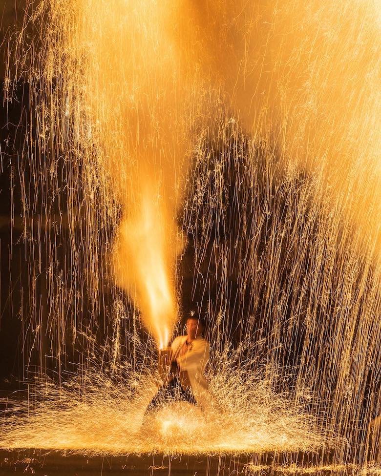 Stunning showers of fire sparkles! Traditional hand-held fireworks of ...